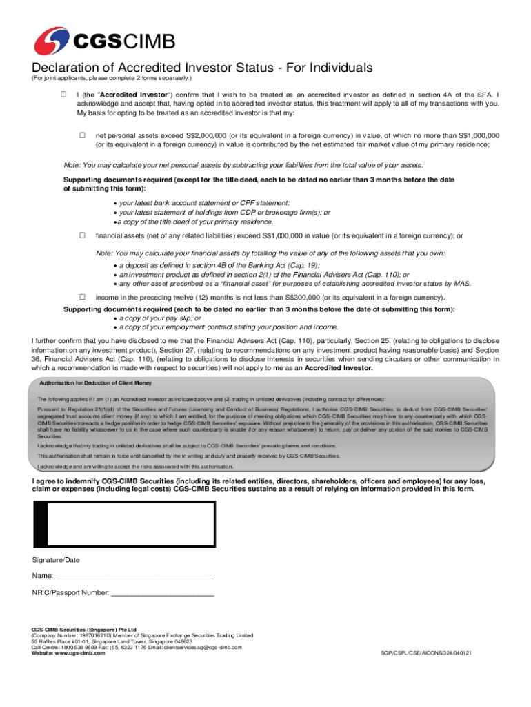 Fillable Online Declaration of Accredited Investor Status - For ... Fillable Online Declaration of Accredited Investor Status - For ...