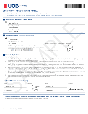 Fillable Online SAMPLE FORM UOB INFINITY - TOKEN SHARING FORM A Fax ...