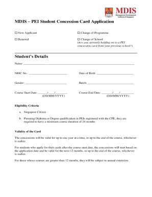 Fillable Online MDIS PEI Student Concession Card Application Fax Email ...