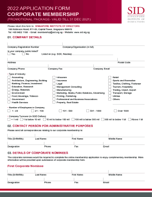 Fillable Online 202 APPLICATION FORM CORPORATE MEMBERSHIP - sid.org.sg ...