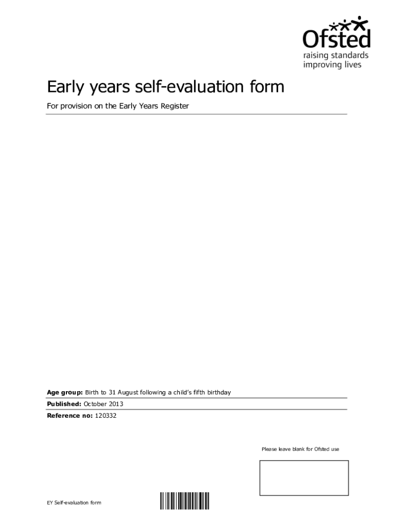 Fillable Online Early years self evaluation form - GOV.UKEarly years ...
