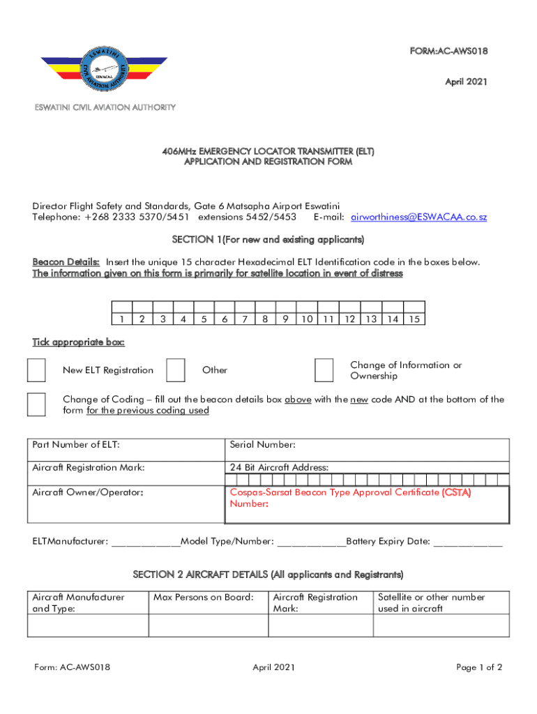 Fillable Online www.eswacaa.co.szregulationandcompliancedocuments406MHz ...