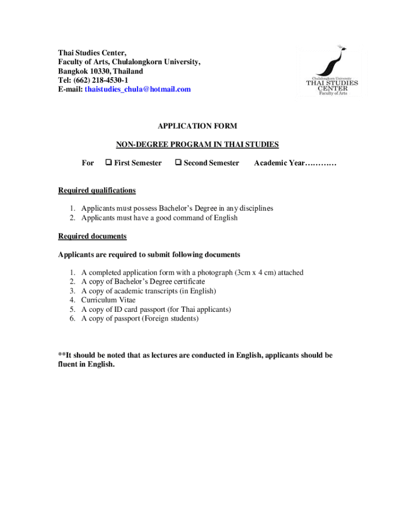Fillable Online Application Form - arts.chula.ac.th Fax Email Print ...