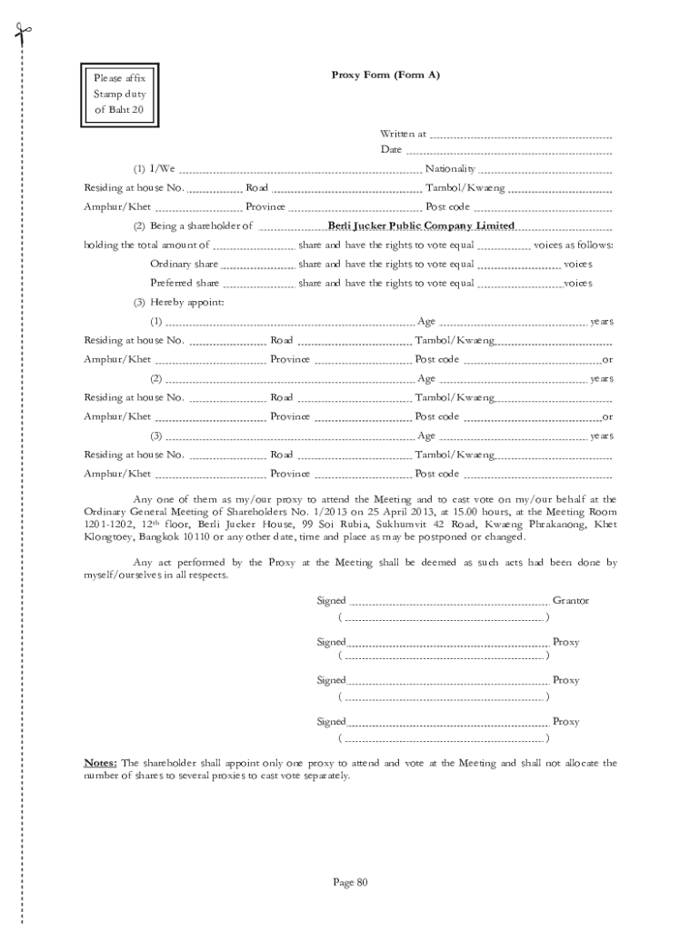 Fillable Online Fillable Online Affix duty stamp 20 Baht Proxy Form ...