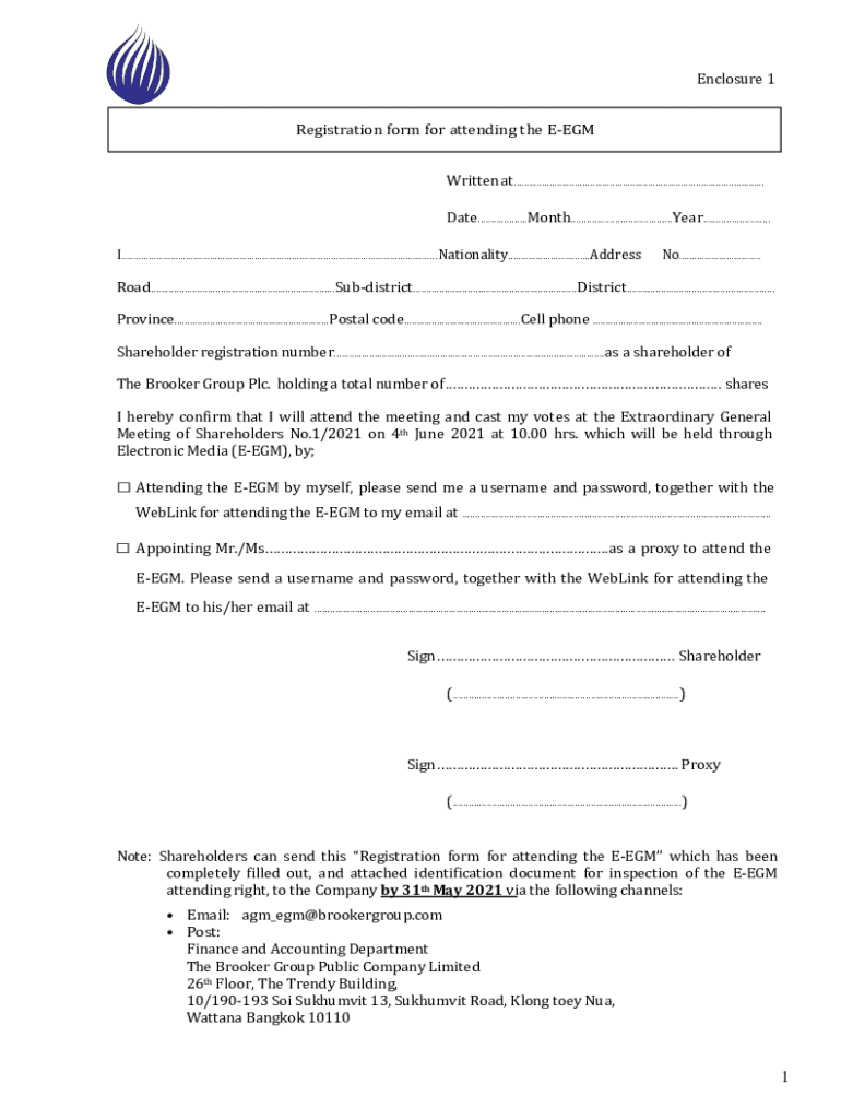 Fillable Online 1.Registration form for attending the E-EGM .docx Fax ...