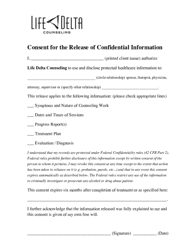 Fillable Online Release Of Confidential Information Letter Fax Email ...