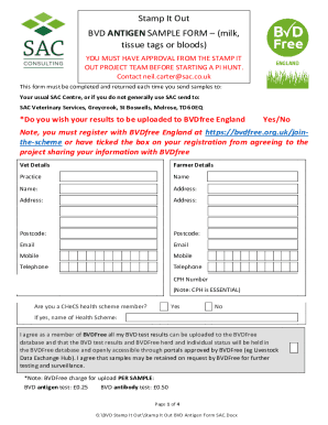 Fillable Online Stamp It Out BVD ANTIGEN SAMPLE FORM (milk, tissue tags ...