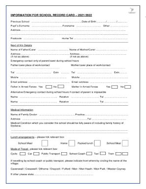 Fillable Online Academic Year 2021/2022 STUDENT INFORMATION FORM ...