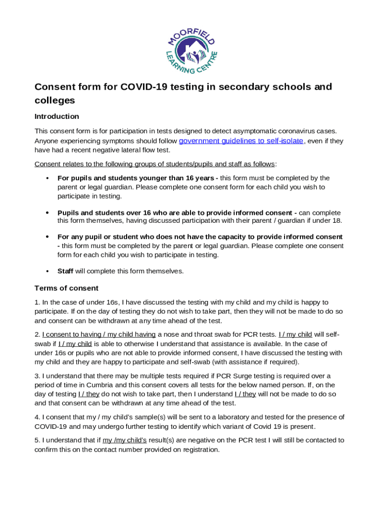 DPIA: Covid-19 Lateral Flow Testing in Schools Doc Template | pdfFiller