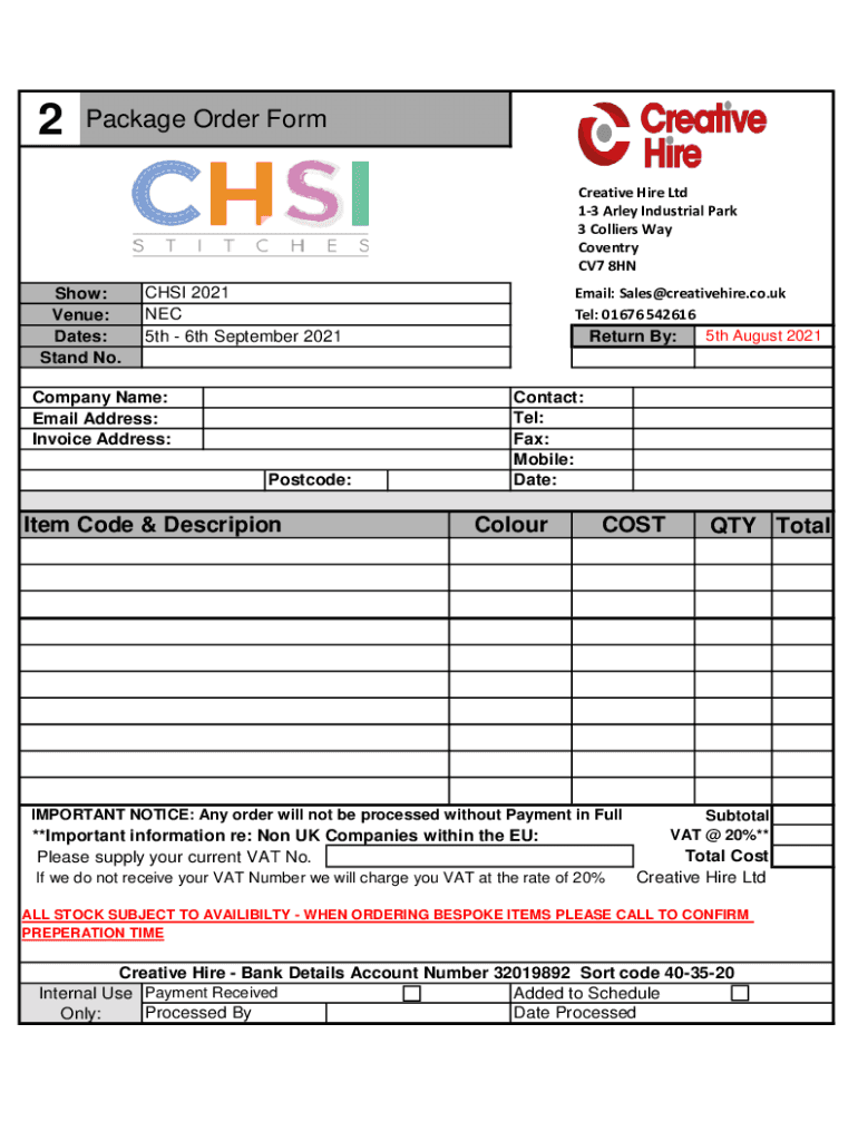 Fillable Online 2 Package Order Form - chsi.co.uk Fax Email Print ...