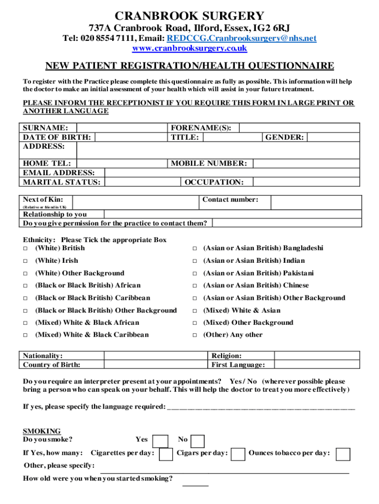 Fillable Online Cranbrook surgery - The surgery address and telephone ...
