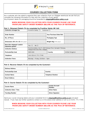 Fillable Online COURIER COLLECTION FORM - Frontline Safety Fax Email ...