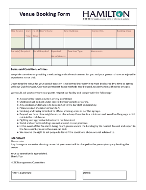 Fillable Online hamiltontennisclub co Venue Hire Form.ppp Fax Email ...