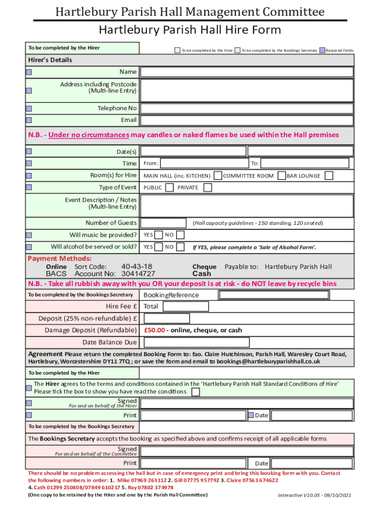 Fillable Online Hartlebury Parish Hall Hire Form Fax Email Print ...