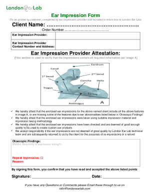 Fillable Online Ear impression form.docx Fax Email Print - pdfFiller
