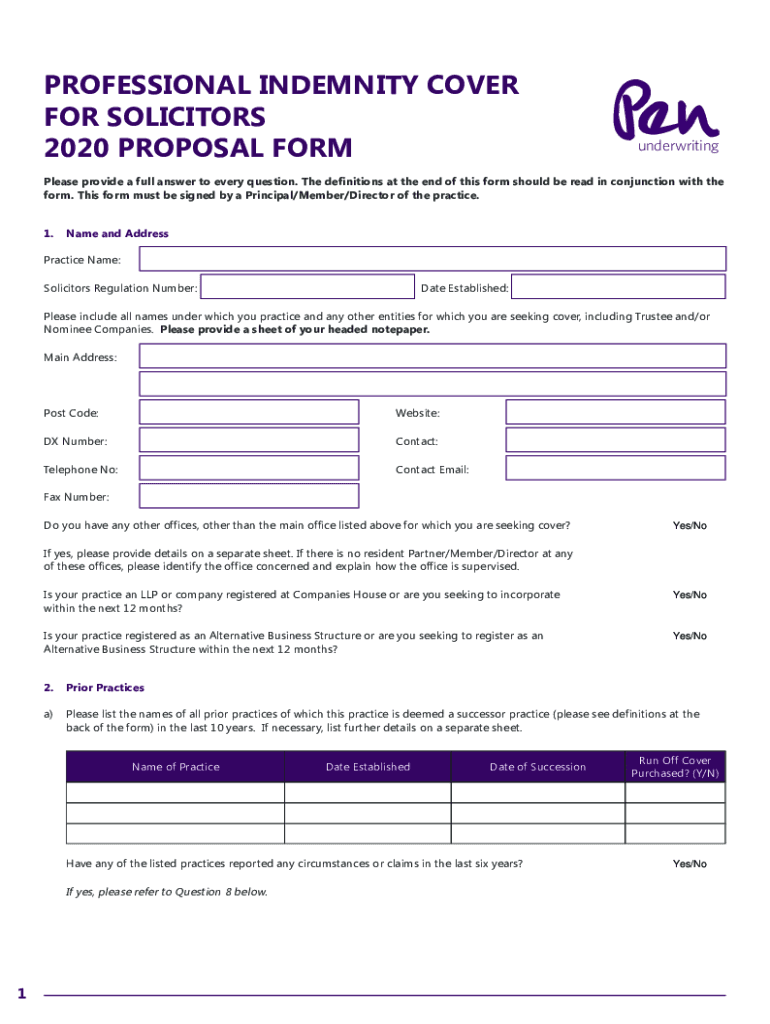 Fillable Online 22057 PEN Solicitors Proposal Form +Sols PI Covid 2020 ...