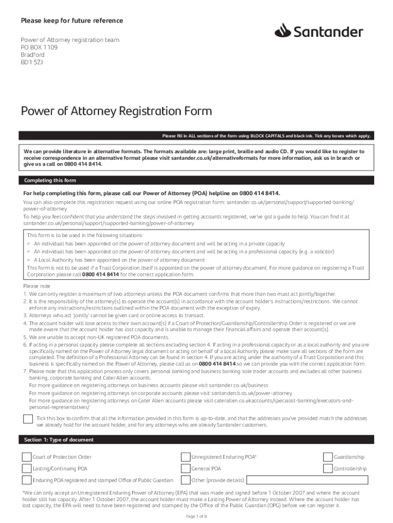 Santander Power of Attorney Registration Form - Blank Fillable Template ...