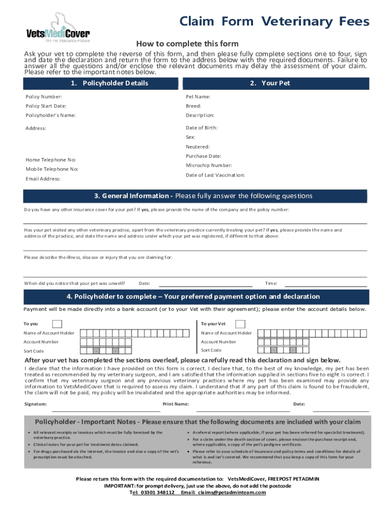 Fillable Online Horse Claim Form Ask your vet to submit a claim Vet ...