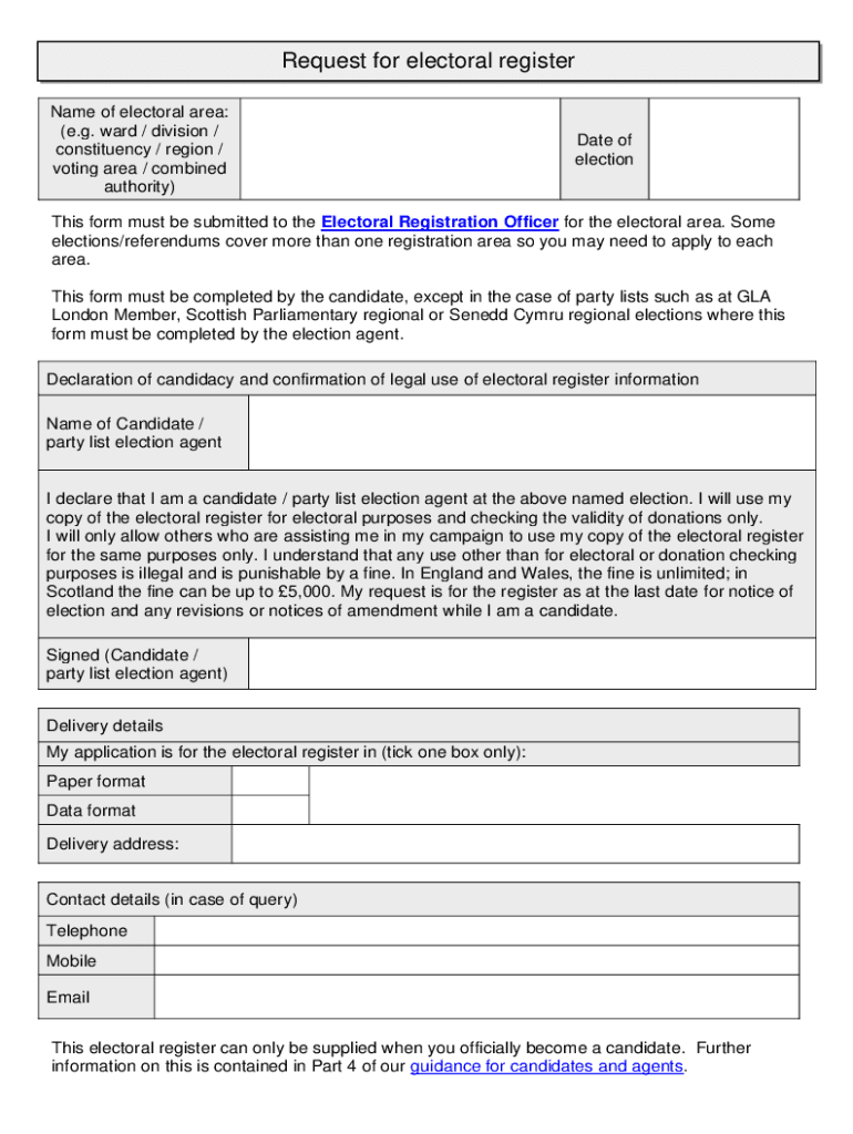Fillable Online PCC Register request form - generic - Electoral ...