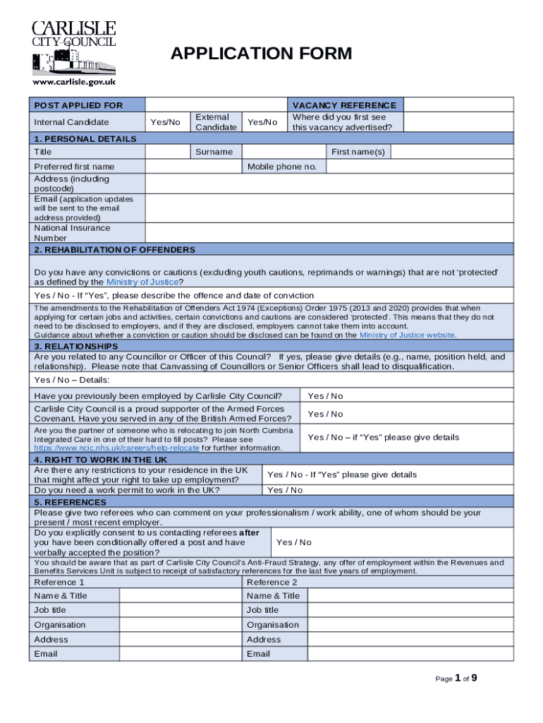 Carlisle City Council Application Doc TemplatepdfFiller Doc Template ...