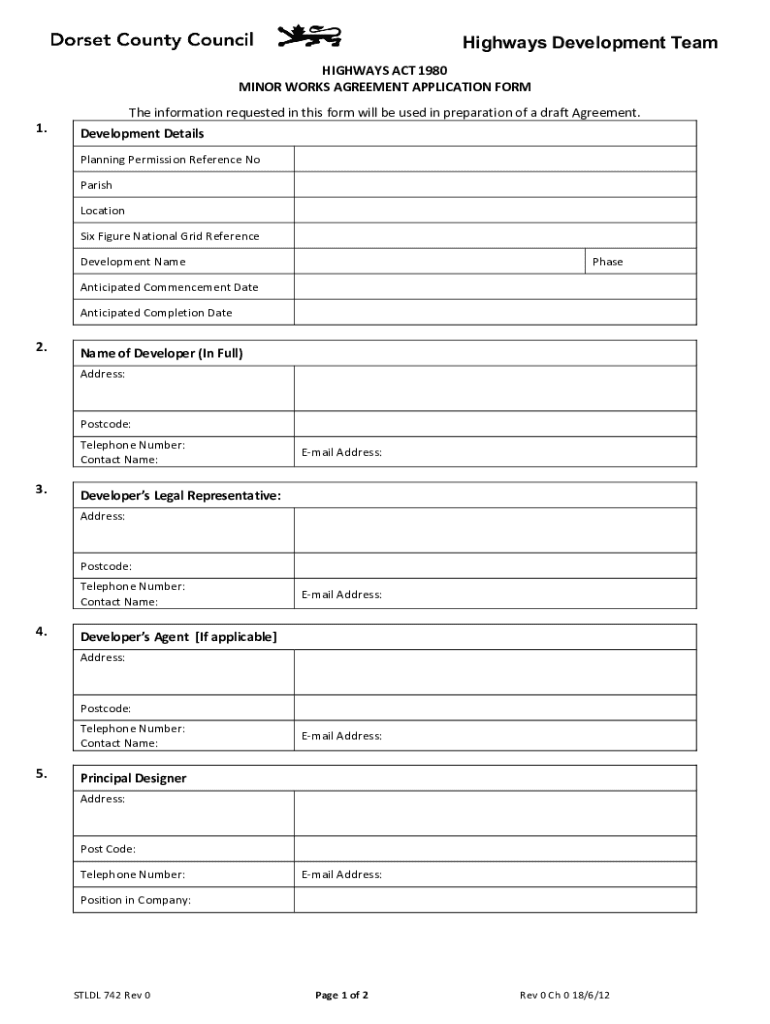 Fillable Online Minor Works Agreement Application form Fax Email Print ...