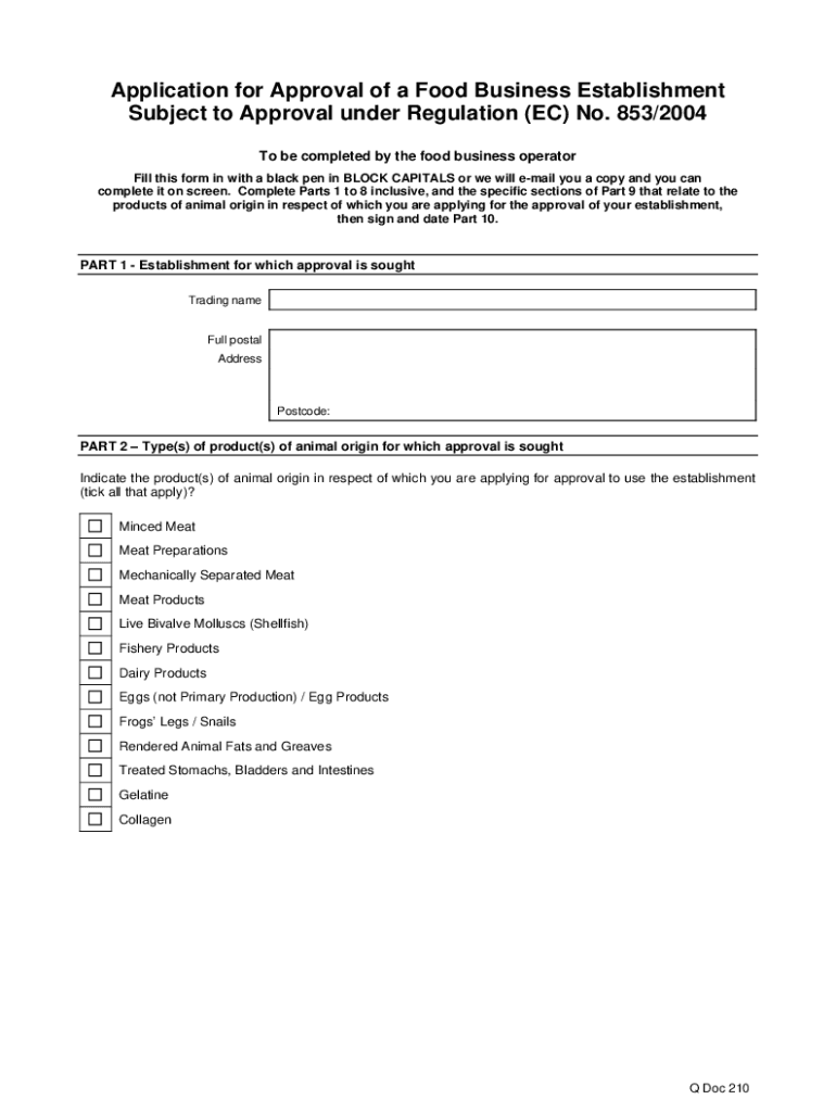 Fillable Online Application for Approval of a Food Establishment ...