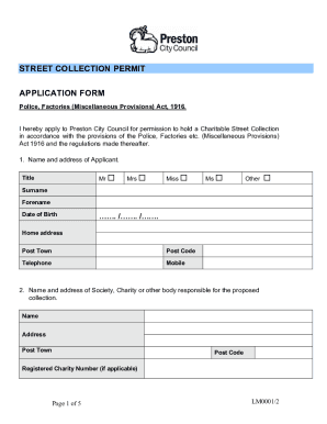 Fillable Online Street Collection Permit - application form. Street Collection Permit ...
