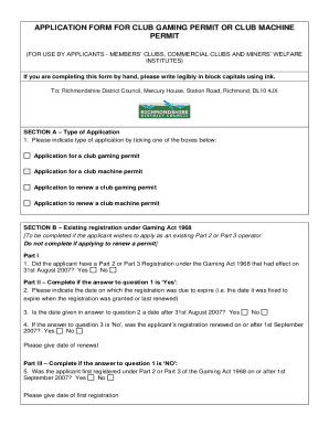 Fillable Online Application form for club gaming permit or club machine ...