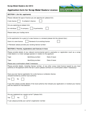 Fillable Online Application form for Scrap Metal Dealers Licence. Scrap ...