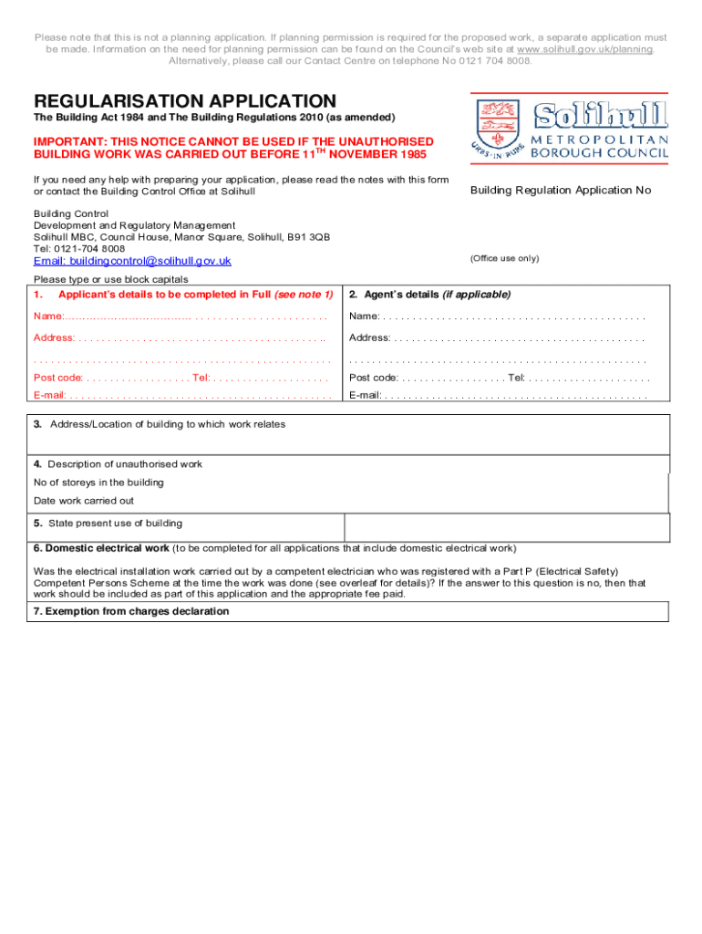 Fillable Online Building Regularisation Form Building Regularisation Form Fax Email Print
