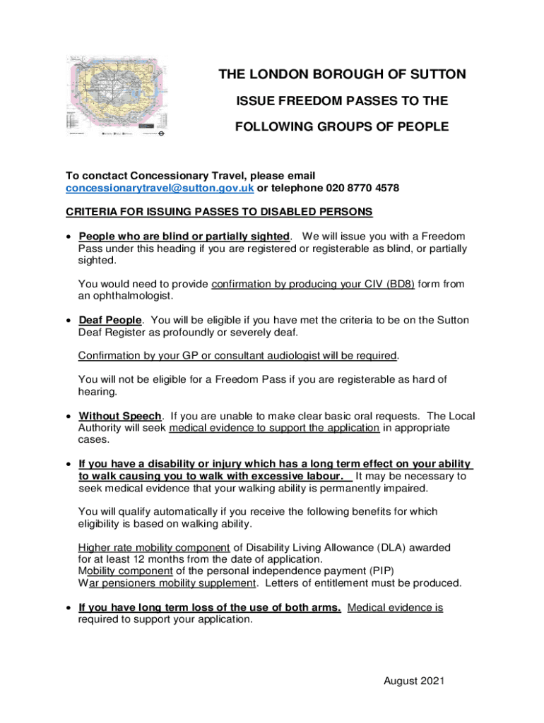 Fillable Online Freedom Pass & Taxicard: Discovery/Alpha ... - London ...