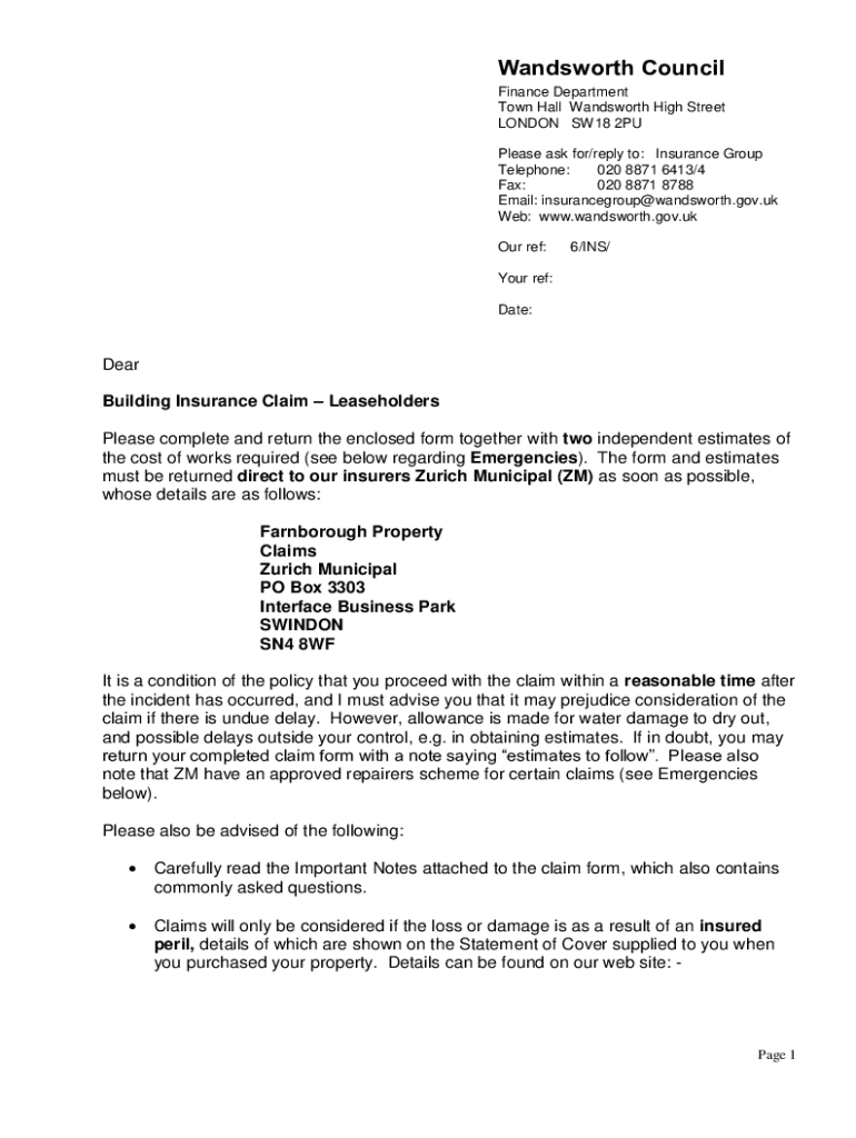 Fillable Online Wandsworth Borough CouncilTown Hall, Wandsworth High St ...