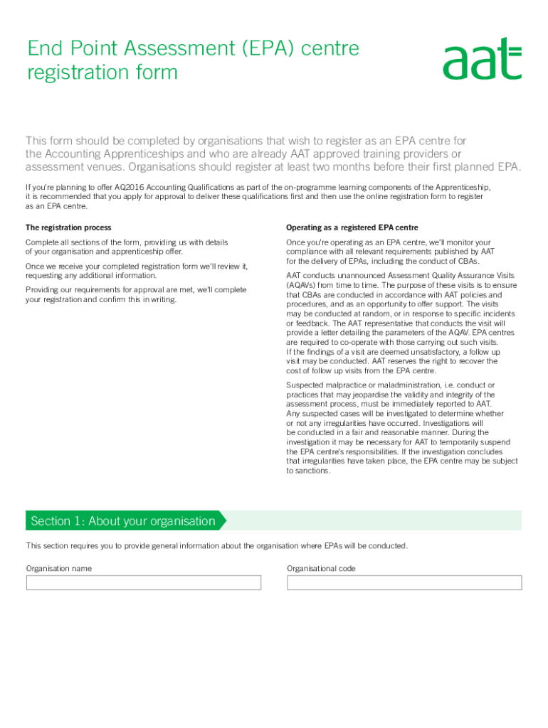 Fillable Online AAT End Point Assessment (EPA) centre registration form ...