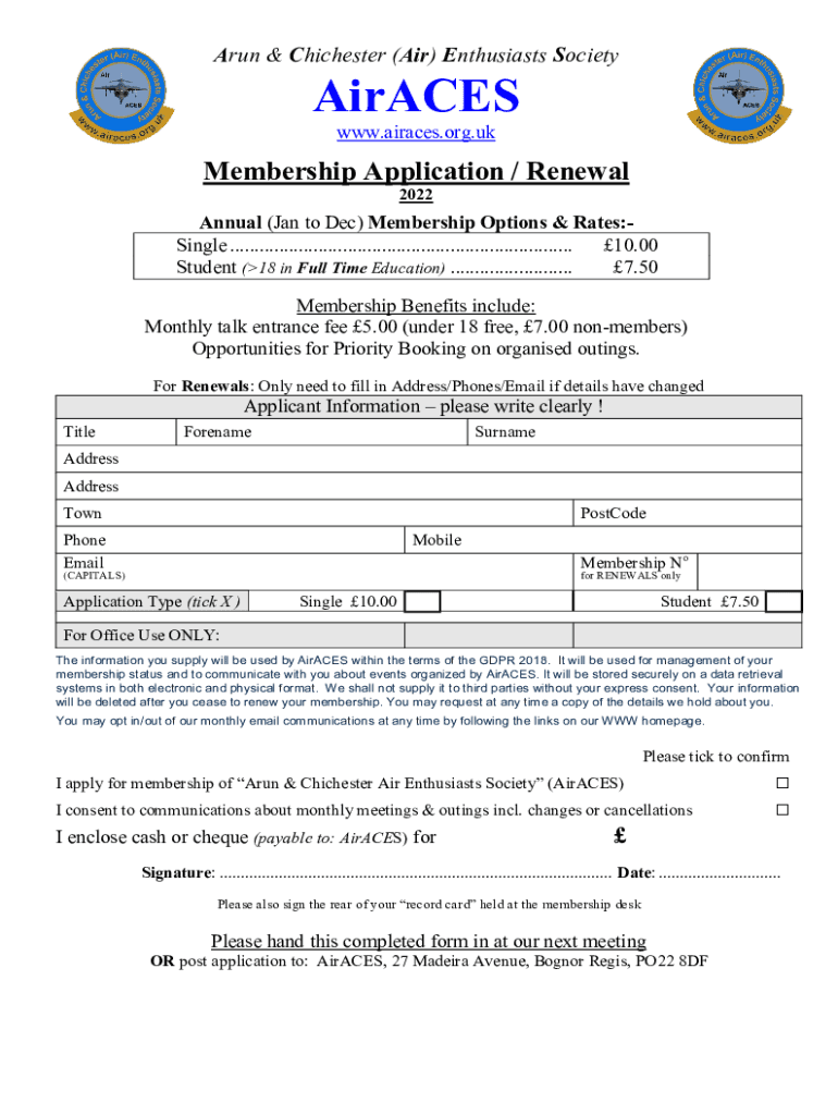 Fillable Online Air ACES-membership form 2022app-renew.doc Fax Email ...