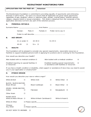 Fillable Online RECRUITMENT MONITORING FORM - Brendoncare Fax Email Print - pdfFiller