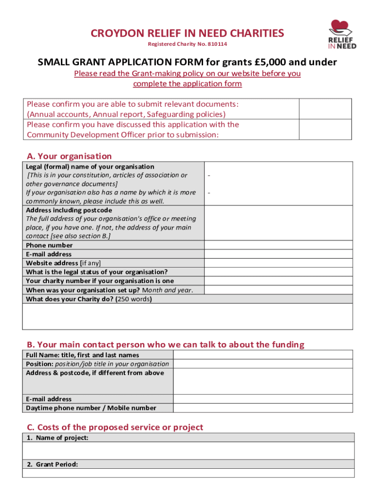 Fillable Online SMALL GRANT APPLICATION FORM for grants 5,000 and under ...