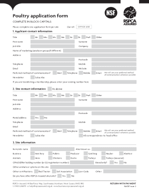 Fillable Online Poultry application form - business.rspcaassured.org.uk ...