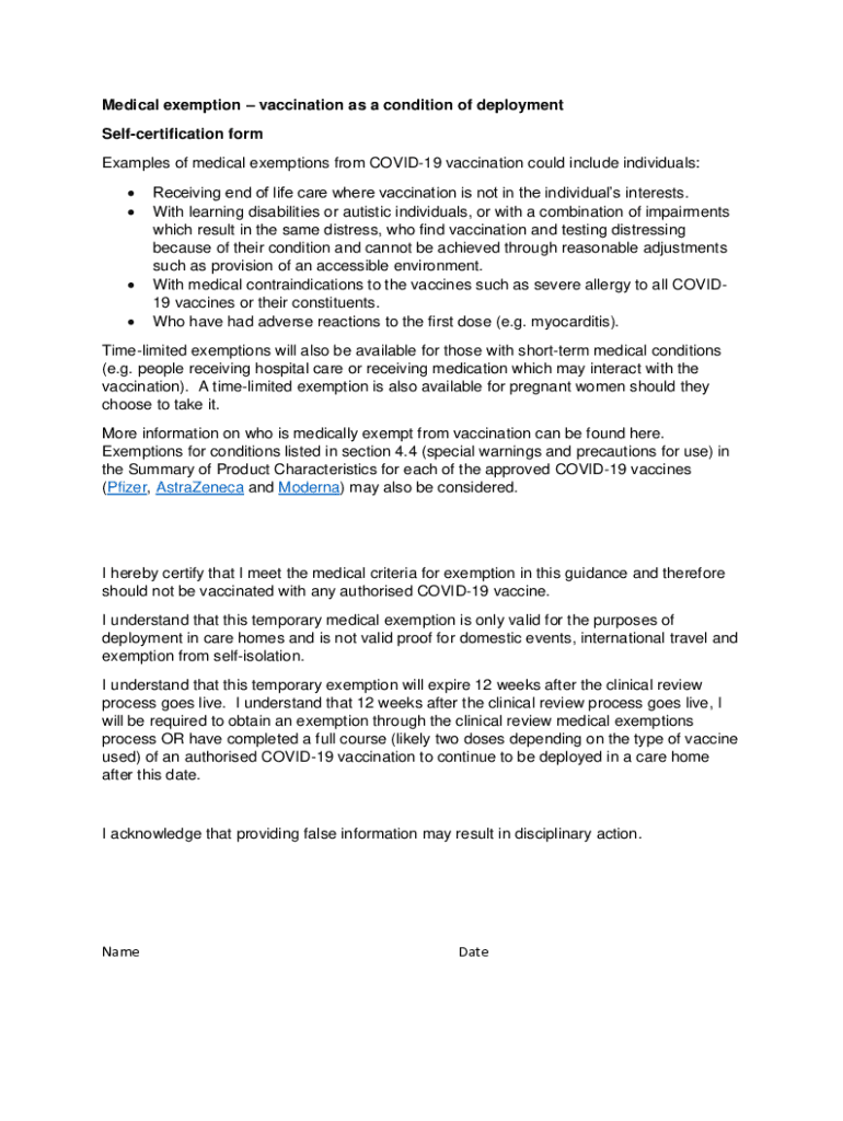 Fillable Online 20210915 Form for medical exemptions. Form for medical ...