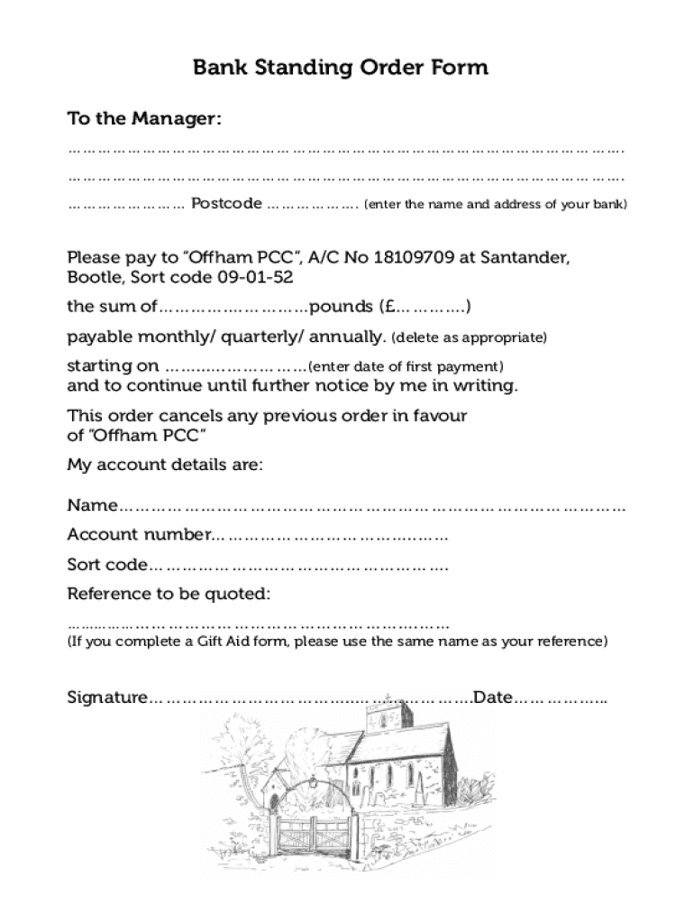 Fillable Online Bank Standing Order Form - stmichaelsoffham.org.uk Fax ...