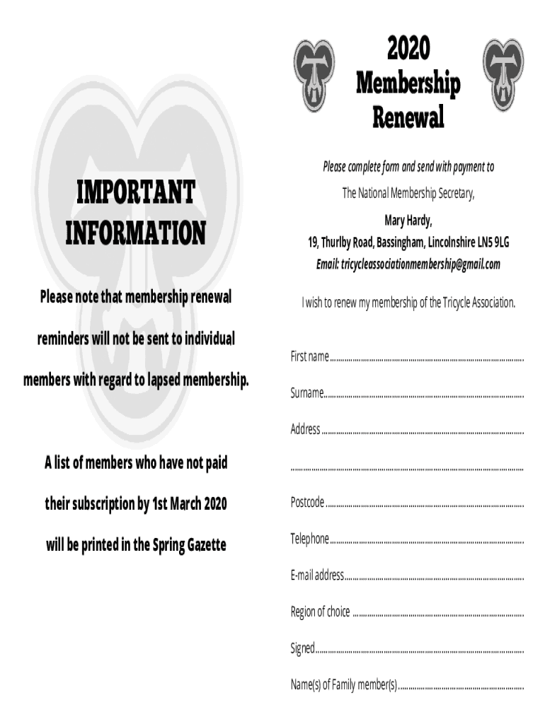 Fillable Online tricycleassociation org Membership Application Form ...