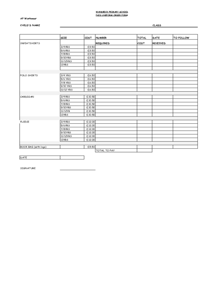 Fillable Online AP workwear uniform order form.xls-Compatibility Mode Fax Email Print - pdfFiller