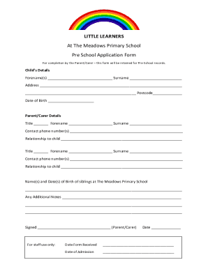 Fillable Online Little Learners Application Form Jan 2017 Fax Email ...