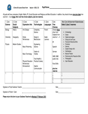 Fillable Online Fillable Online S2 into S3 Course Choice Form Session ...