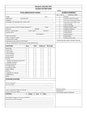 Fillable Online ALLERGY HISTORY FORM DATE: TO BE COMPLETED BY PATIENT ...