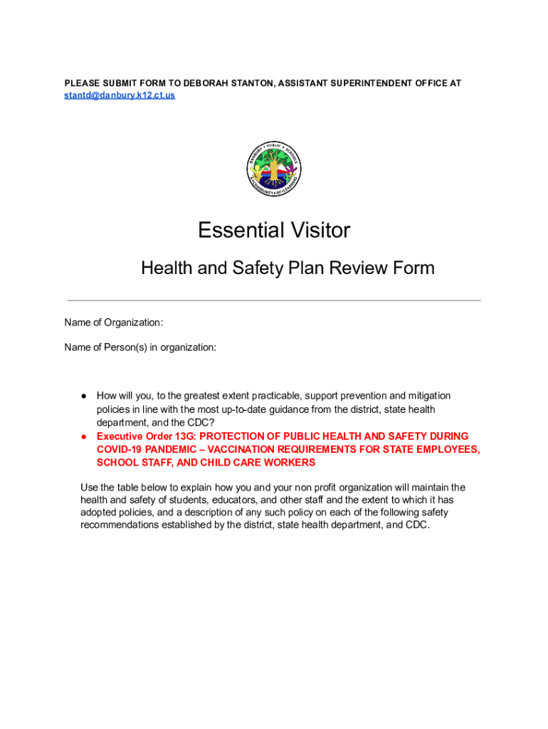 Fillable Online Essential Visitor / Health and Safety Plan Review Form ...