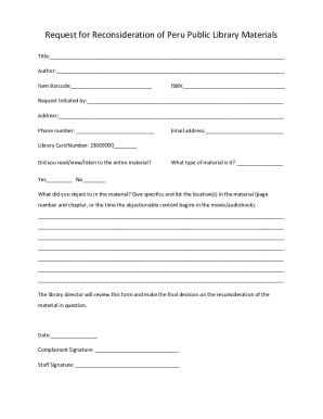 Fillable Online Request for Reconsideration of Peru Public Library Materials Fax Email Print ...