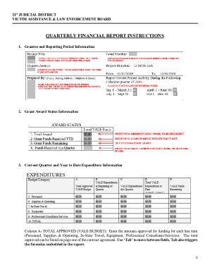 Fillable Online VALE Grant Financial Report Form Instructions Fax Email ...