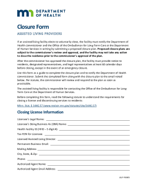 Fillable Online Closure Form for Assisted Living Providers. Form for ...