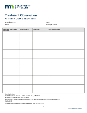 Fillable Online Treatment Observation. assisted living, survey forms ...