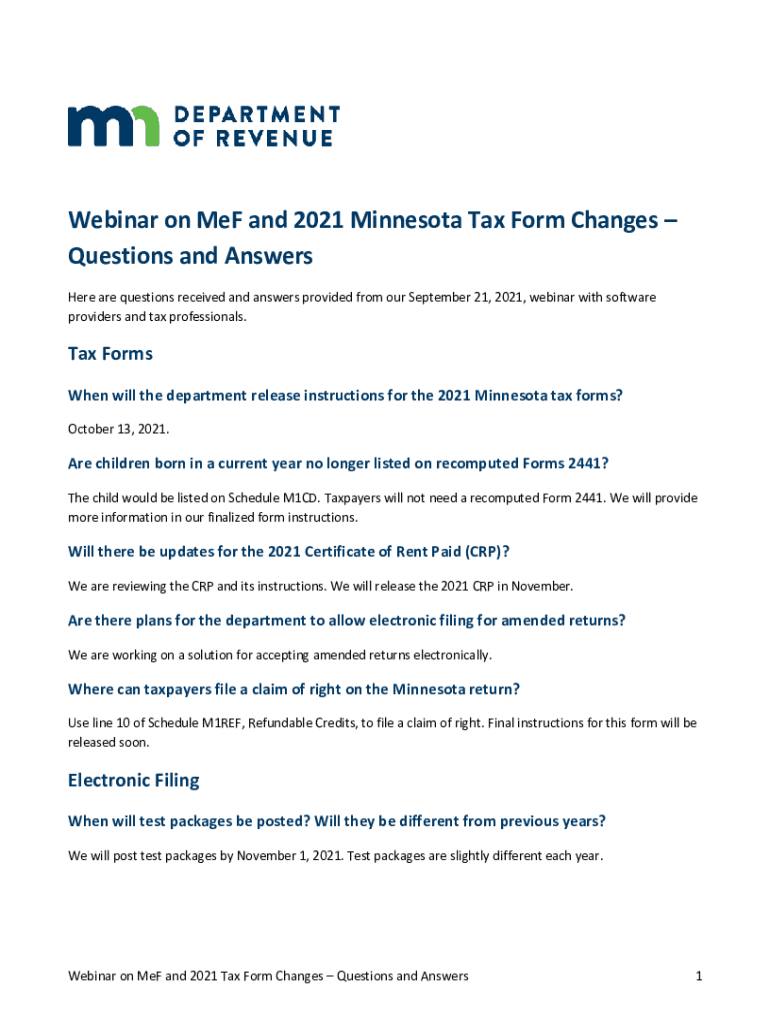 Fillable Online Webinar on MeF and 2021 Tax Form ChangesQuestions and ...